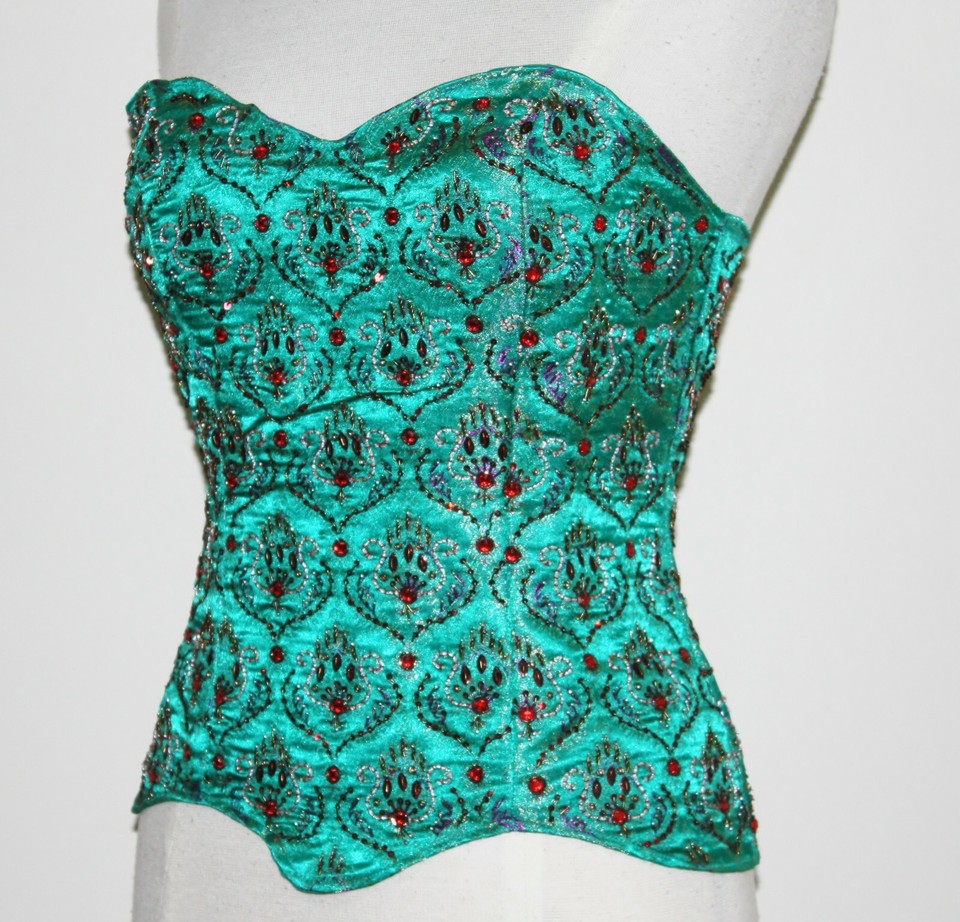 JASDEE Vintage Bustier Corset Hand Work Beading Embroidery On Satin ...