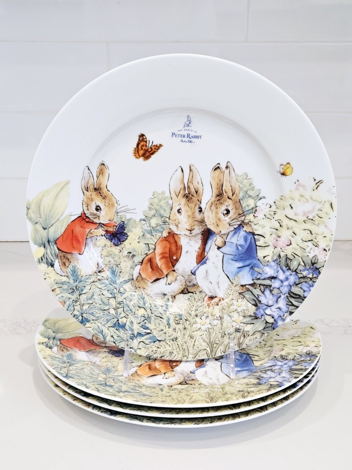 Set 4 Peter Rabbit Dinner Plates 10.75in Beatrix Potter Zrike Bunny ...