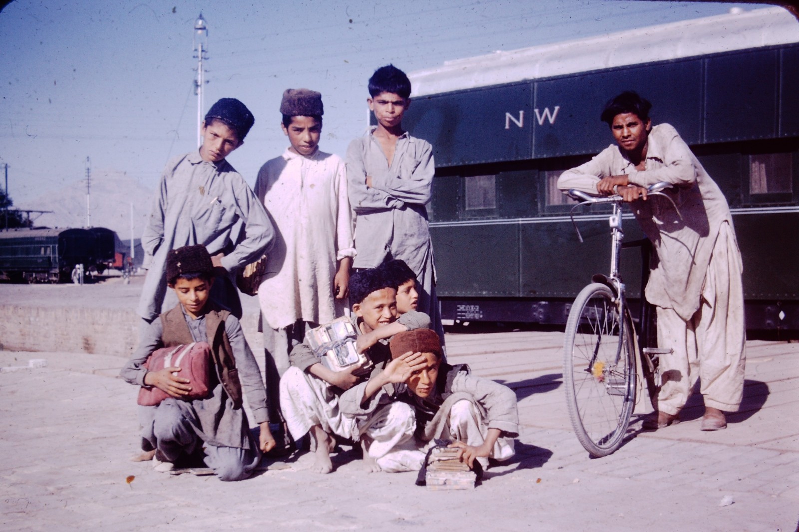 1950s Kids Railroad Train Scene Pakistan ? Red Border Kodachrome Slide ...
