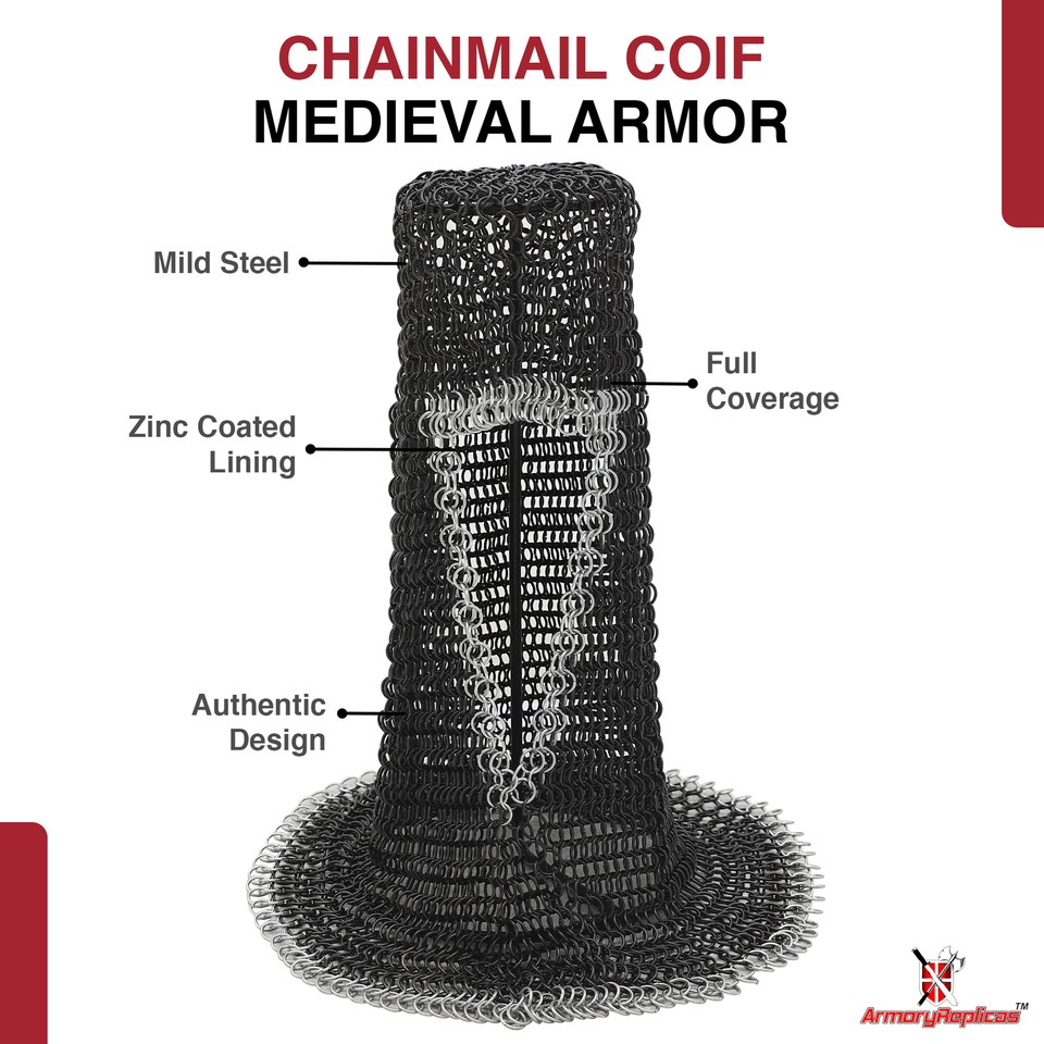 BATTLE READY CHAIN MAIL COIF MEDIEVAL RENAISSANCE CHAINMAIL HOOD ARMOR ...