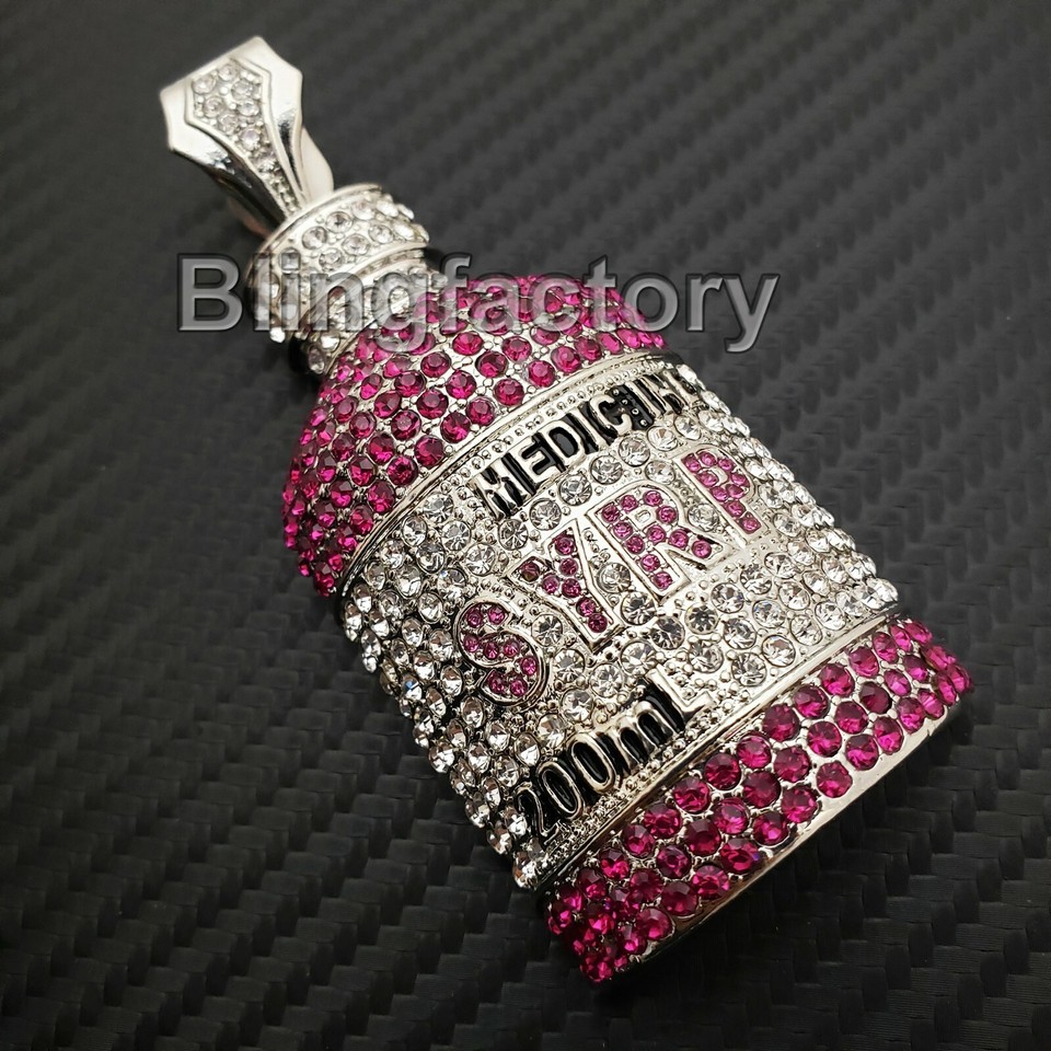 Hip Hop Lab Diamond Syrup Bottle Pendant & 18" Full Iced Cuban Choker ...