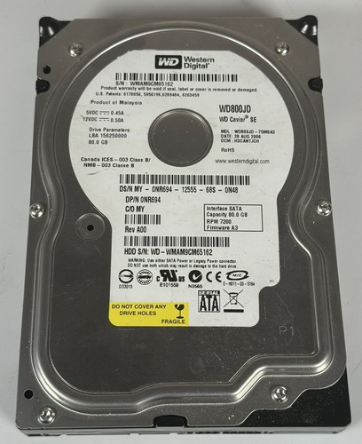 Western Digital WD800JD-75MSA3 80GB 3.5" SATA Hard Drive TESTED DCM ...