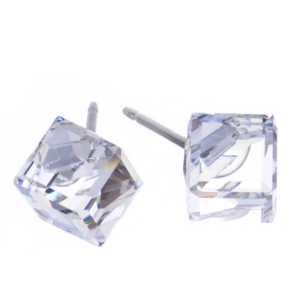 Men's Women's Iced Crystal 3D Cube Push Back Post Earrings Clear | eBay