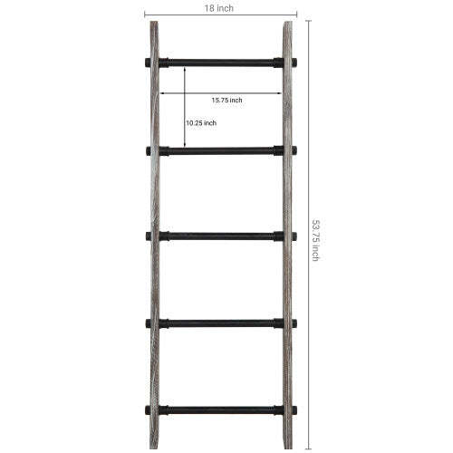 4 Ft Rustic Torched Wood & Black Metal Industrial Pipe Towel Ladder ...