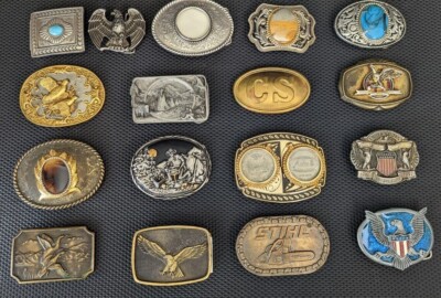 Lot of 17 Collectable Vintage Western Belt Buckles ADM, BTS, Siskiyou ...