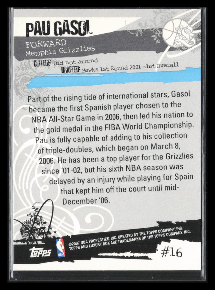 2006-07 Topps Luxury Box Pau Gasol #16 | eBay