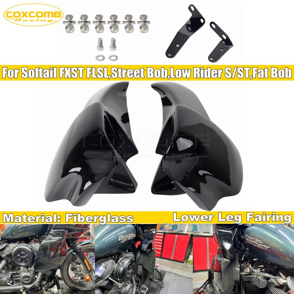 Black Fiberglass Front Lower Leg Fairing Windscreen For Softail Fat Bob ...