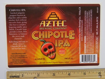 6" Beer Label STICKER ~ AZTEC Brewing Co Chipotle IPA ~ Vista ...