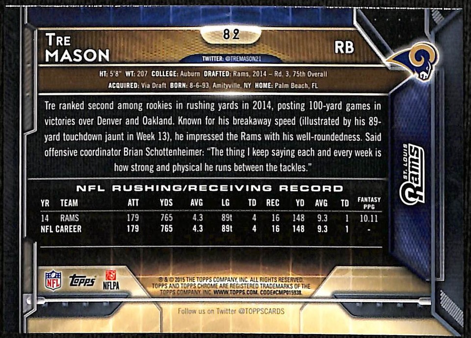 2015 Topps Chrome Tre Mason #82 St. Louis Rams | eBay
