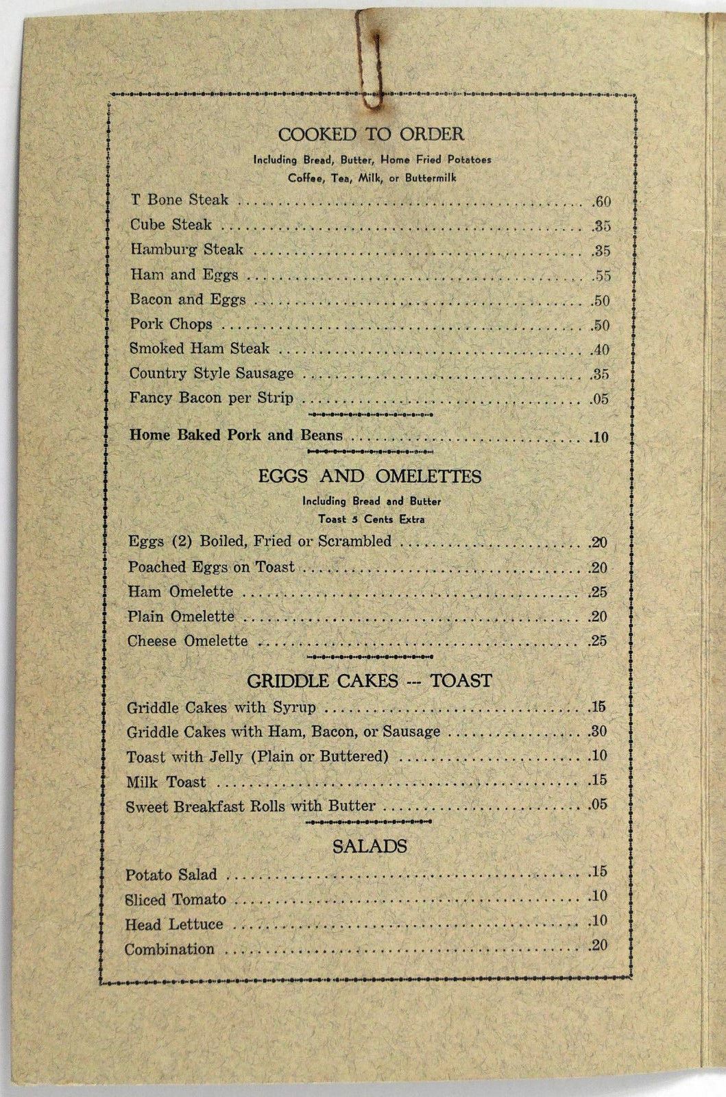 1930's Original Vintage Menu BRIGHT SPOT RESTAURANT Hamburg New York ...
