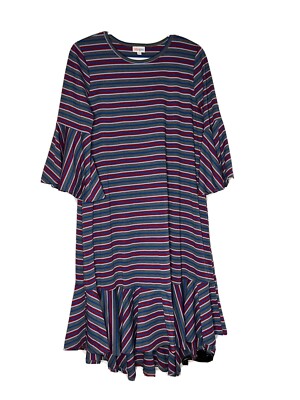LuLaRoe Maurine Swing Dress ~size L~ Gray With Multicolor Stripes ...