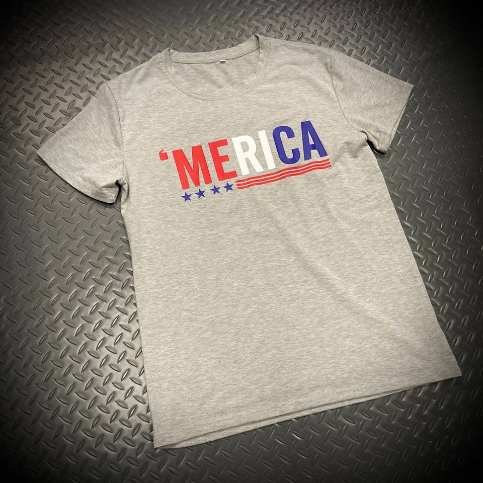 'MERICA T-SHIRT heather gray red white blue usa america stars & stripes ...