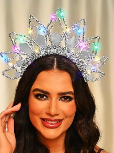 Light Up Headband LED Silver Hair Band Glow Crown Rave Party Nightclub ...