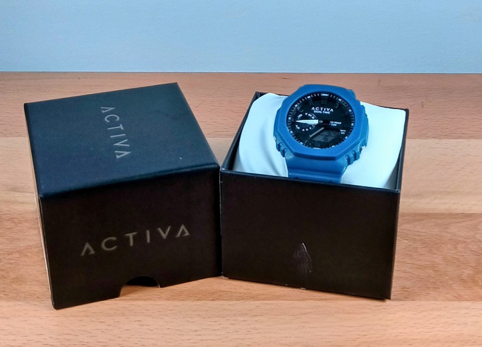 Activa NEW Dual Time Men's Sports Watch Blue Black Analog Digital WR30M ...