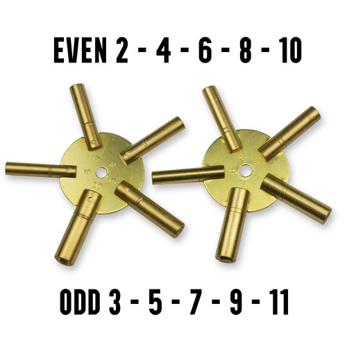 CLOCK WINDING KEYS brass spider ODD 3-5-7-9-11 EVEN 2-4-6-8-10 old key ...