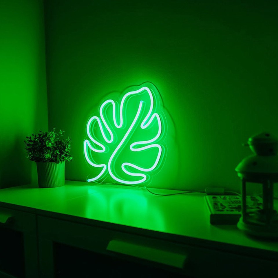 LED Green Plant Leaf Neon Light Sign for Home Room Decor Nightlight ...