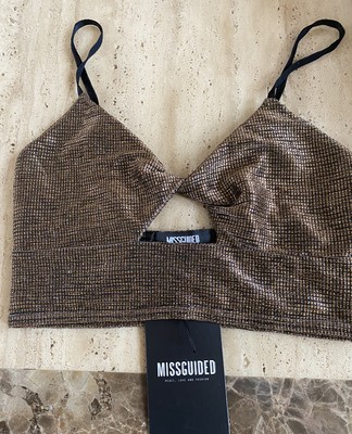 NWT MISSGUIDED Bralette Bronze Shiney US 4 Crop Top Pretty Sexy | eBay