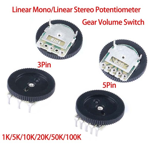Linear Mono/Linear Stereo Potentiometer 1K-100K Gear Volume Switch 3Pin ...
