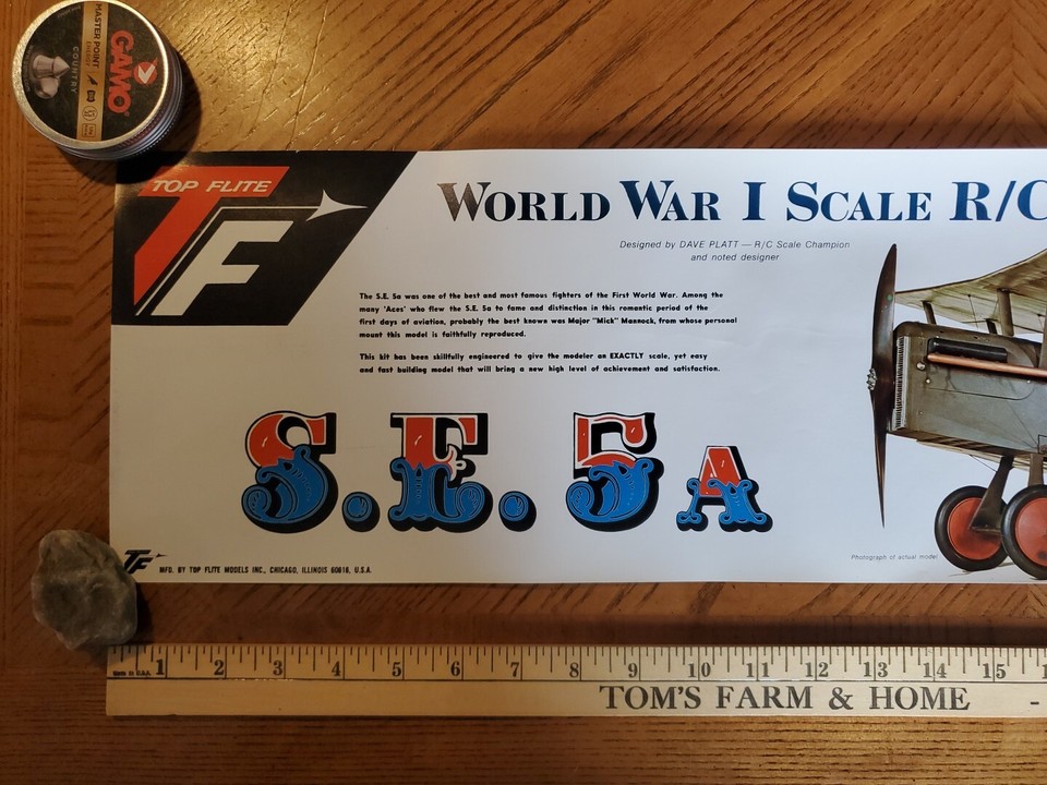 VINTAGE TOP FLITE Poster S.E. 5a WWI RC MODEL AIRPLANE KIT | eBay