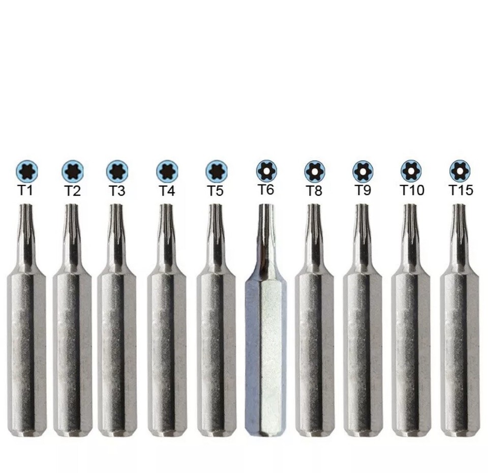 CR-V Bit Set T1 T2 T3 T4 T5 T6 T8 TR9 T10 T15H torx screwdriver Hex 4mm ...