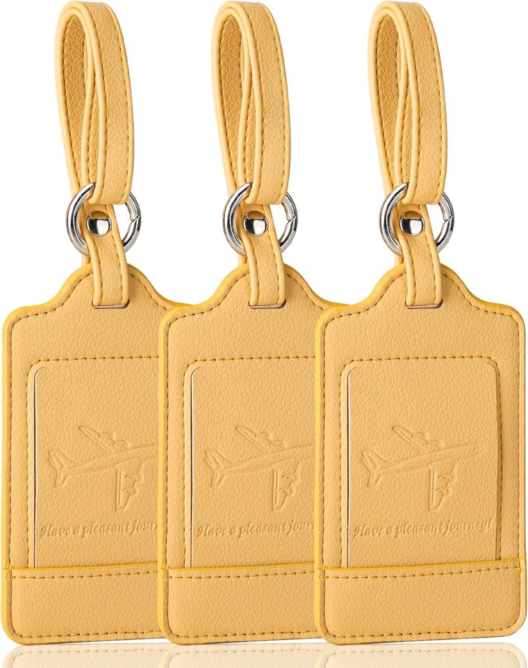 3 Pack Luggage Tags Travel Suitcase Bag Tag Name Address ID PU Leather ...