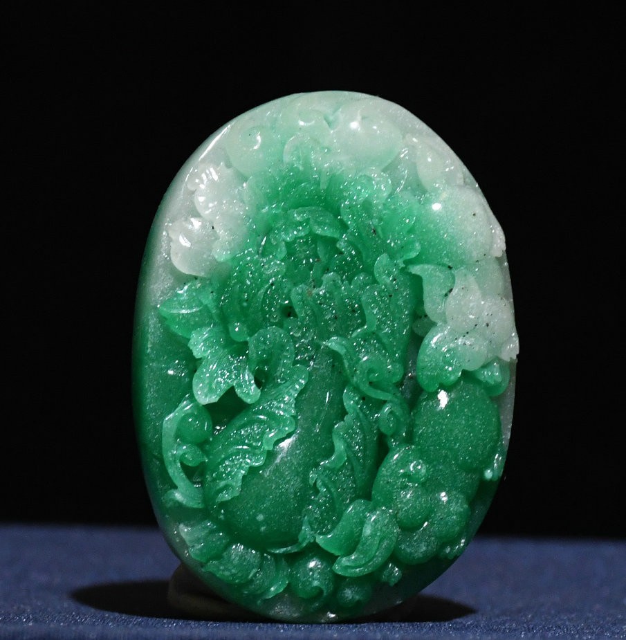 5CM Old Chinese Jade Emerald Jadeite Cabbage Pak Choi Rabbit Animal ...