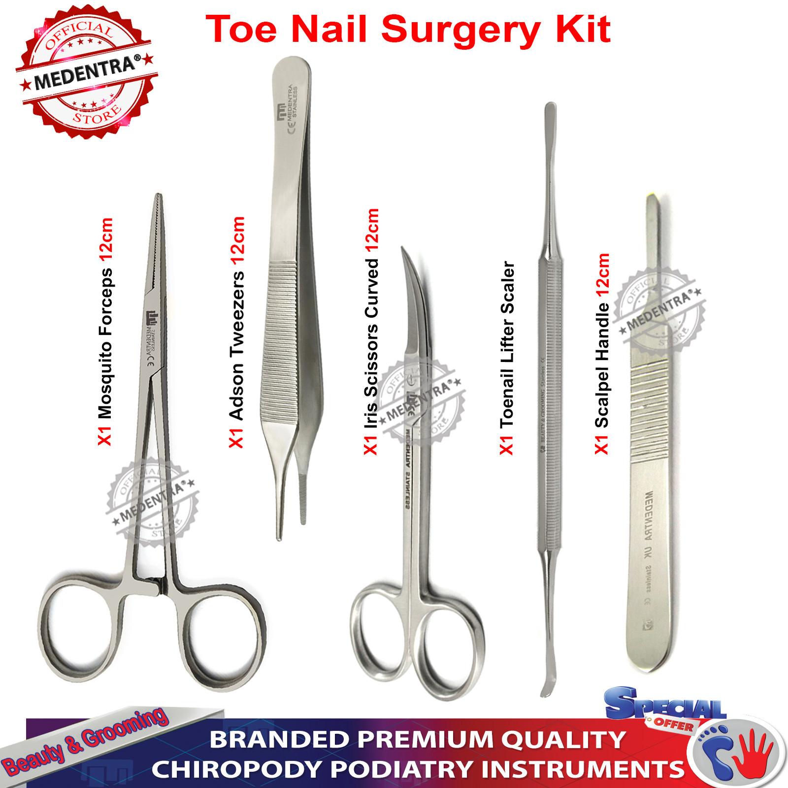 INGROWN Toenail Surgery Instruments Kit Nail Removal Forceps Tweezers ...