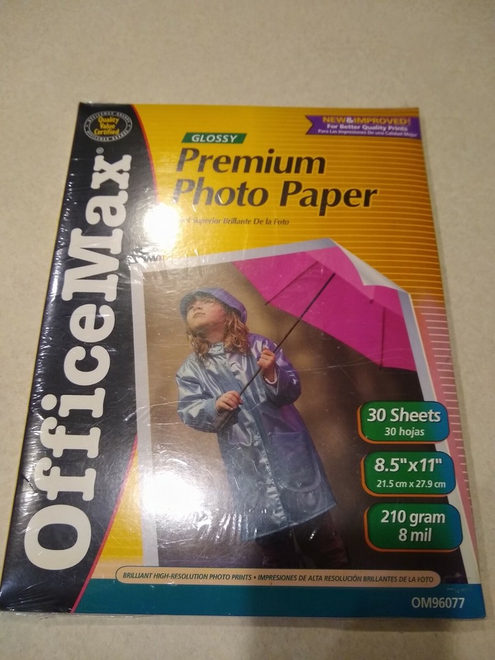 OfficeMax 8.5 x 11 Premium Glossy Photo Paper Inkjet Compatible 8mil ...
