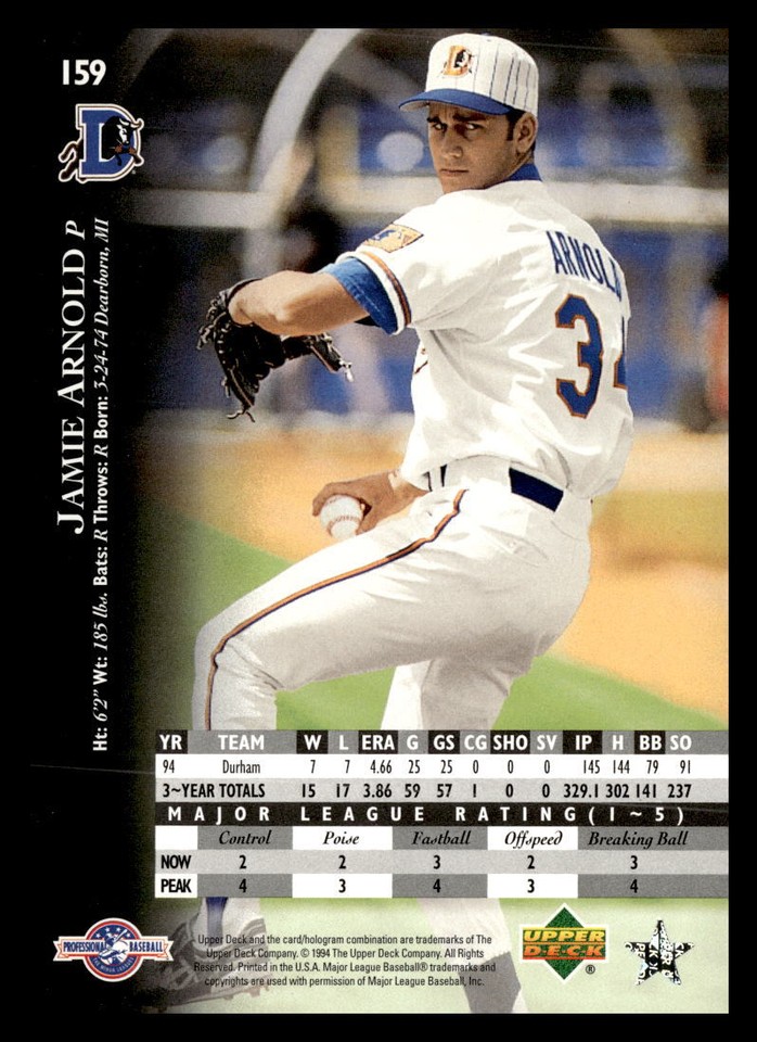1995 Upper Deck Minor League #159 Jamie Arnold Durham Bulls Baseball ...