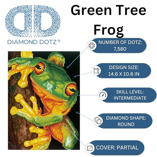 - Green Tree Frog, Partial Drill, Round Dotz, Frog Diamond Art, Frog ...
