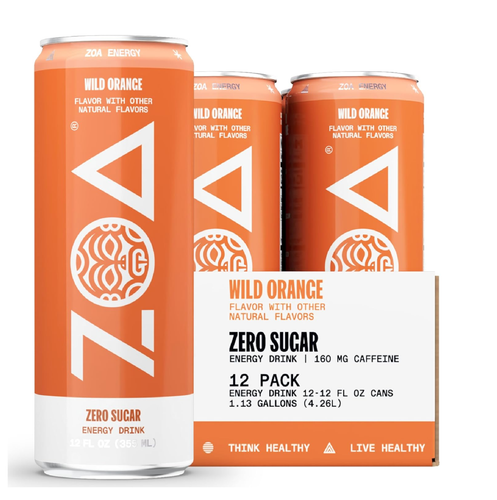 ZOA Zero Sugar Energy Drinks, Wild Orange Sugar Free with Electrolytes ...