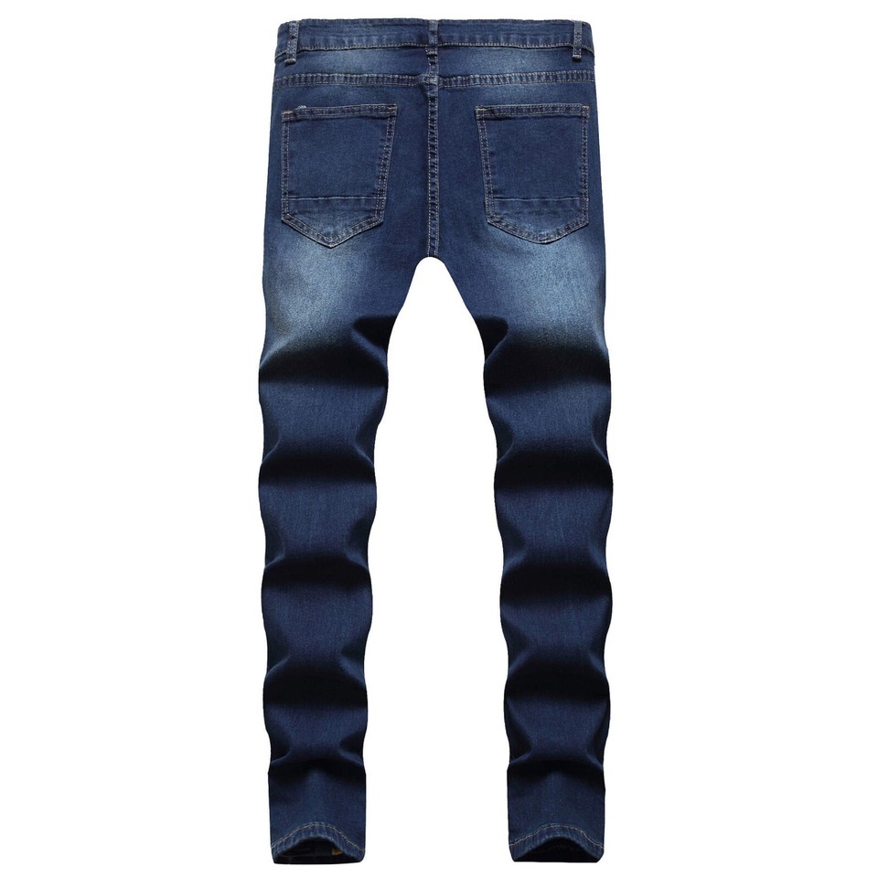 Mens Ripped Skinny Jeans Stretch Distressed Denim Pants Casual Slim Fit ...
