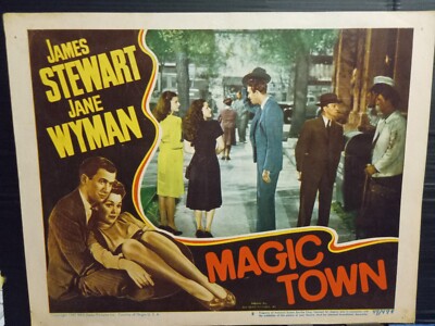 Lobby Card 1947 MAGIC TOWN James Stewart tips hat to young ladies on ...