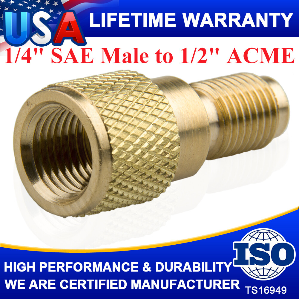 Vacuum Pump HVAC AC Brass Adapter Fitting 1/4" Male To 1/2" ACME w ...