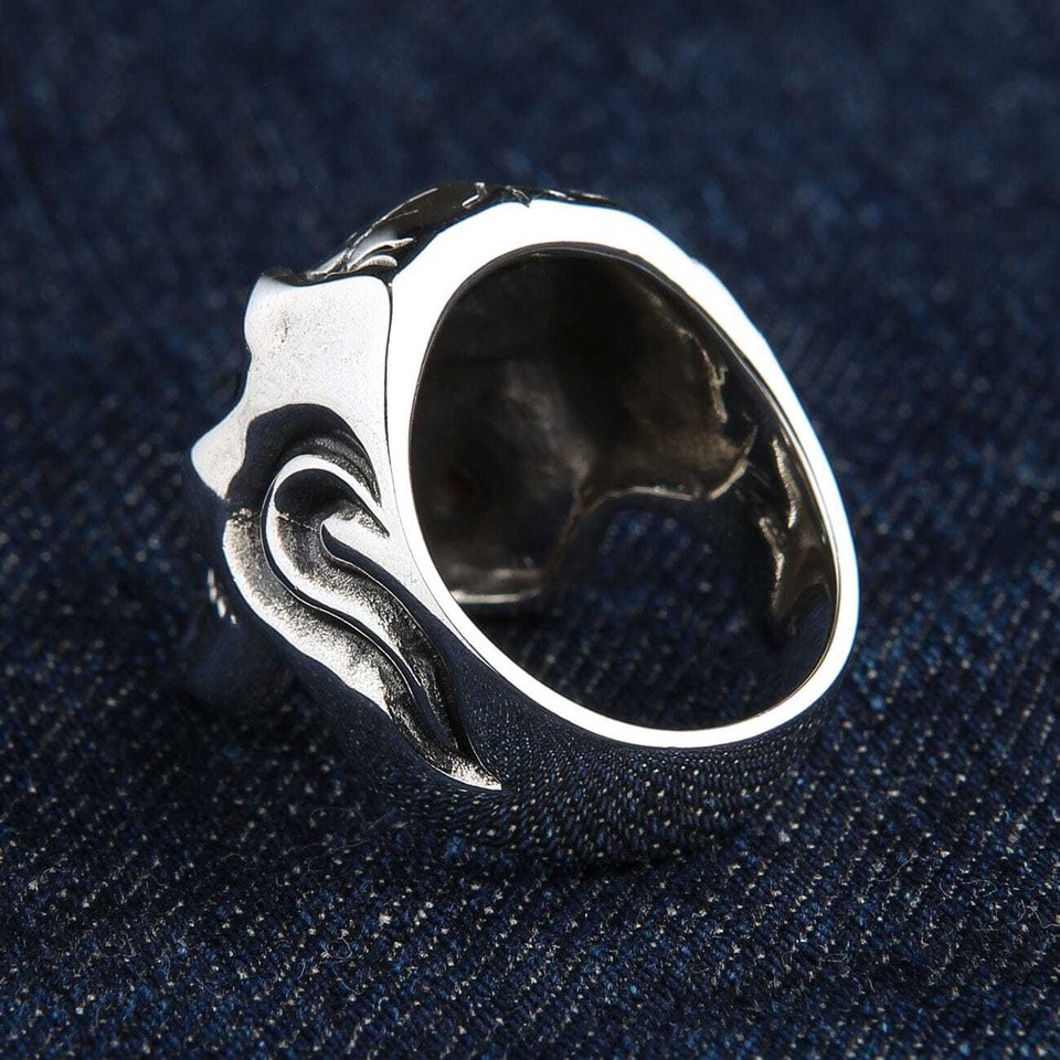 Emerald Eyes 925 Sterling Silver Men's Skull Ring Biker Gothic Punk New ...