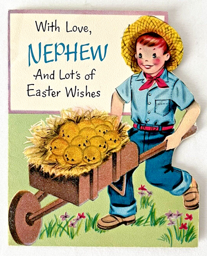 Vintage 1950's Chicks Boy Floral 3D Easter Norcross Greeting Card Pop ...