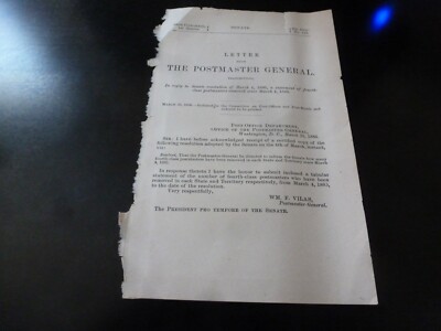 Government Report 1886 Postmaster General Statement 4th Class ...
