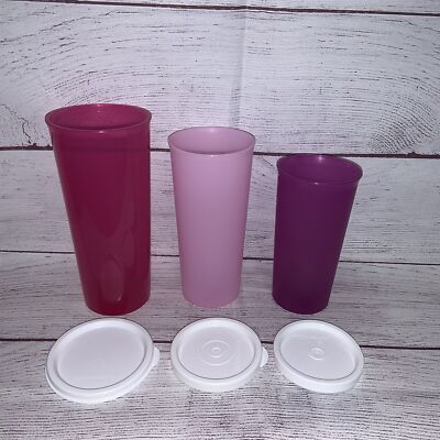3 New Tupperware Tumblers 5107(16oz) 115(12oz) 116(9oz) Raspberry ...