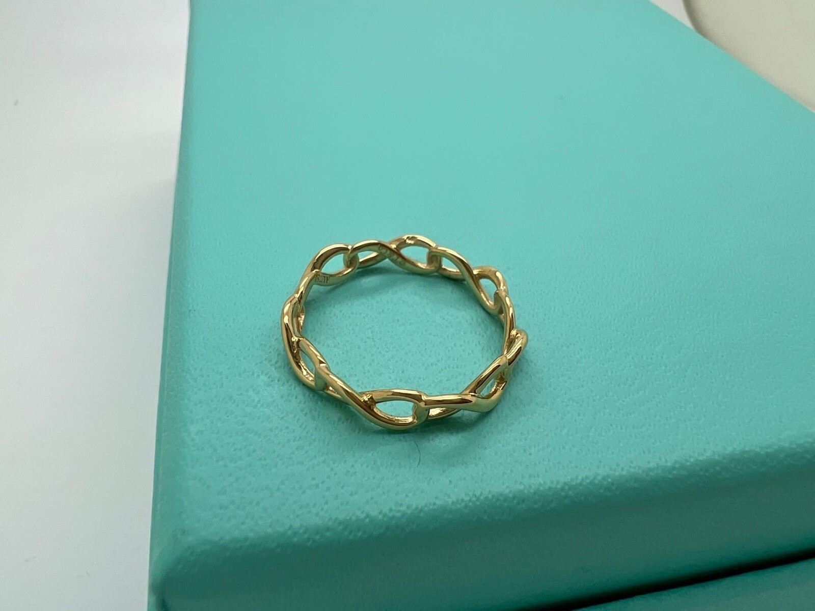 Tiffany & Co. AU750 18 Karat Yellow Gold Infinity Narrow Band Ring Size ...