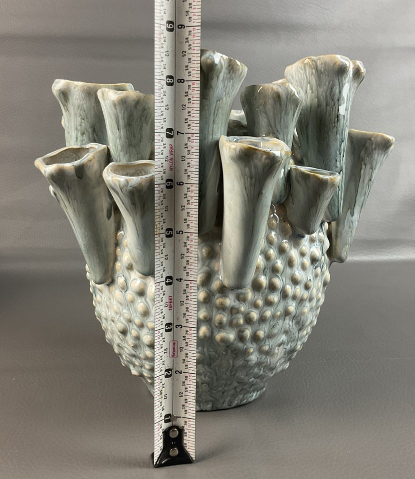 Blue Glazed Ceramic Vase With A Coral/ Barnacle Design | eBay