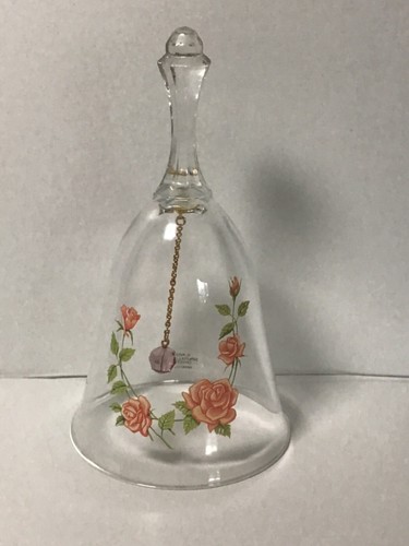 Avon 24% Full Lead Crystal Clear Glass Bell With Pink Rose Vintage | eBay