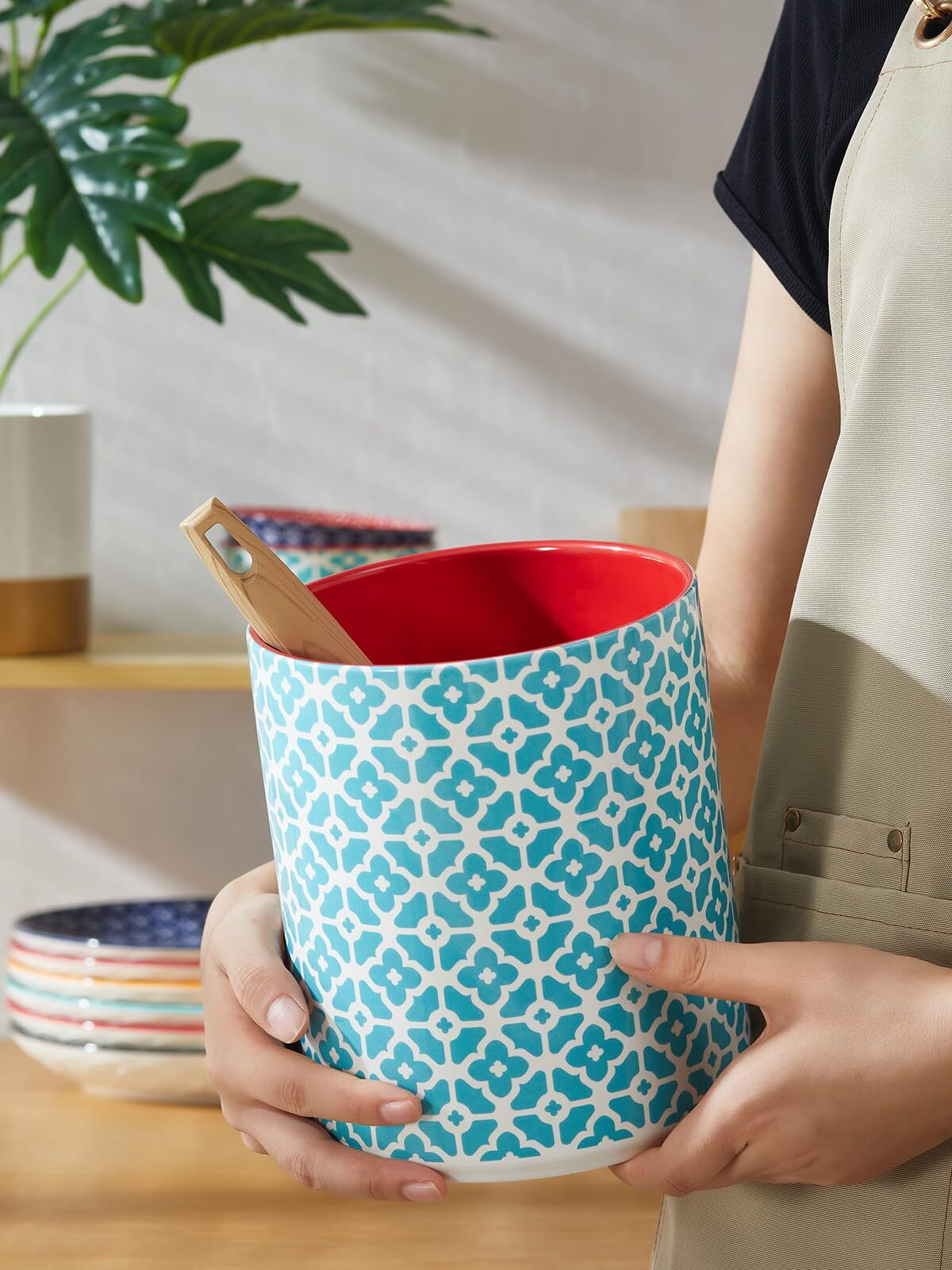Colorful Large Utensil Holder 7.2" X 6.2" Ceramic Kitchen Utensil ...