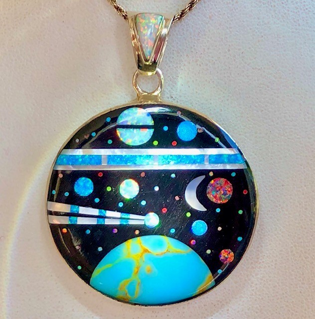 BIG! NASA Deep SPACE Red Dwarf Opal Pictorial Pendant necklace Sterling ...