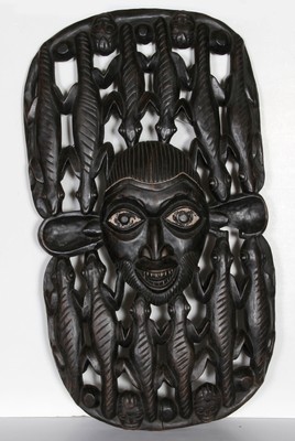 African or Oceanic Objects, Face with Lizards, Hand-Carved Wood Wall ...