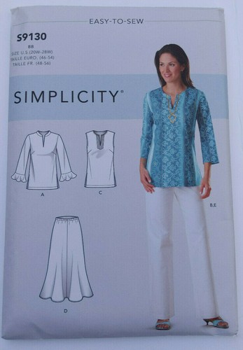 SIMPLICITY 9130 SKIRT TUNIC PANTS SCARF MISSES WOMENS 20W 22W 24W 26W ...