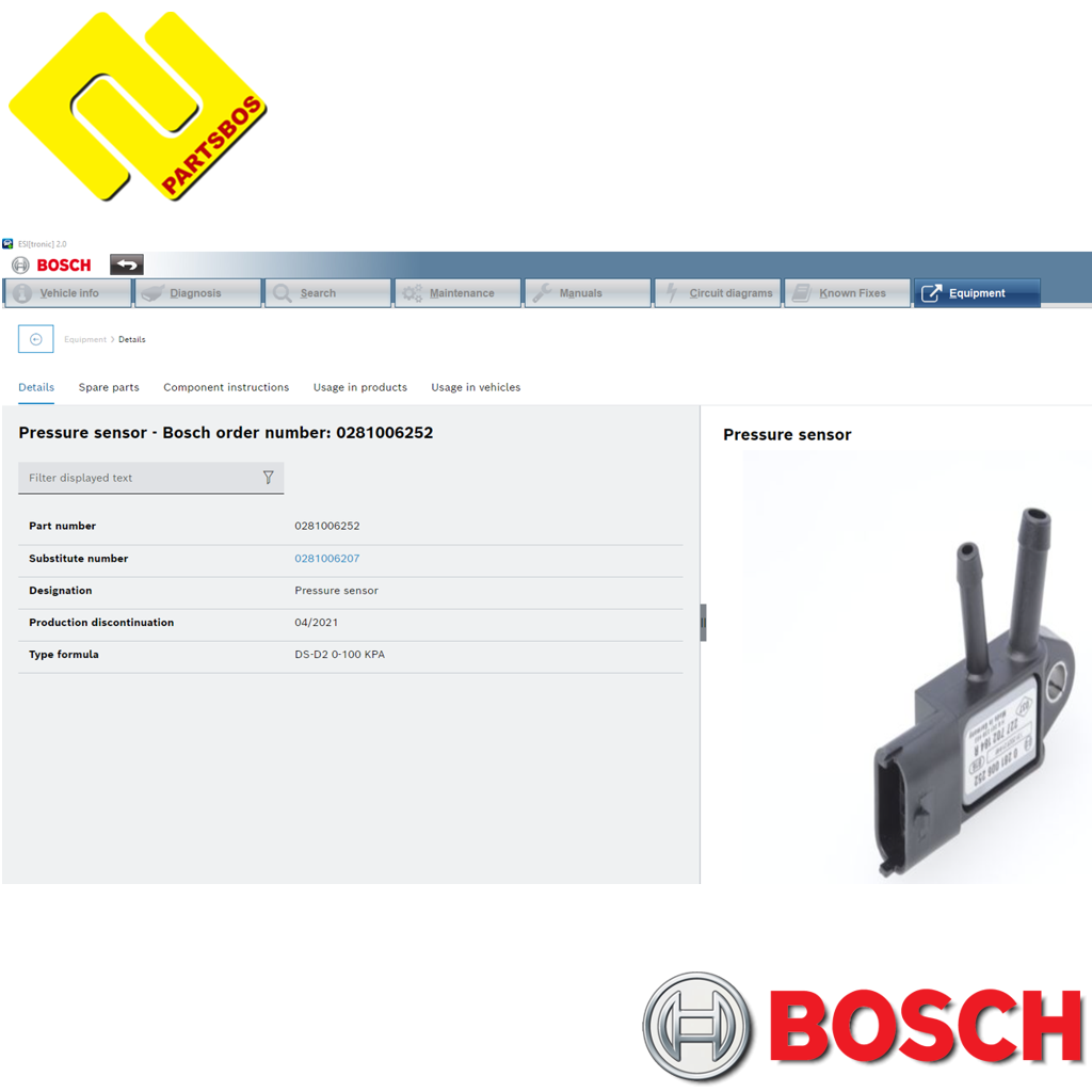 BOSCH 0281006207 ,=0281006252 EXHAUST PRESSURE SENSOR ,227702184R ,for ...