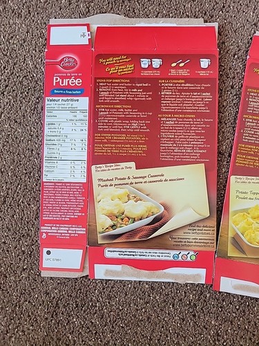 Betty Cocker Scalloped potatoes x 2 141g empty food box advertisement ...