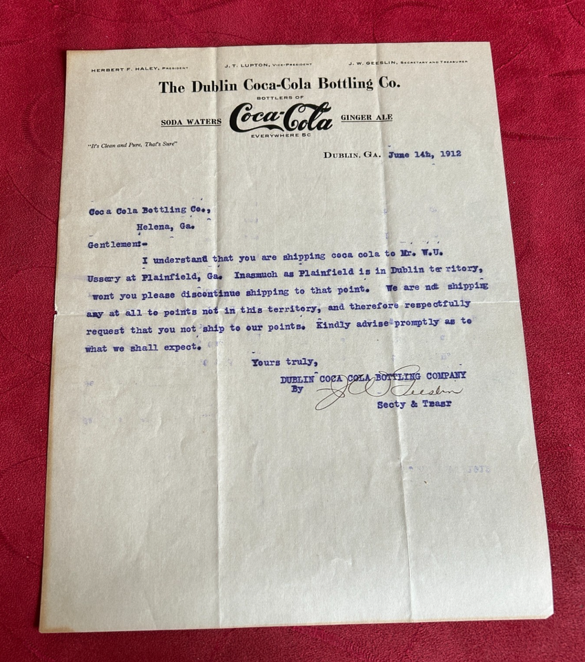 1912 Coca-Cola Bottling Co Dublin GA Early Coca-Cola Script Logo ...
