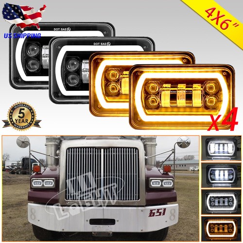 4x DOT For Western Star 4900 Semi Truck Halo DRL 4x6" LED Headlights ...