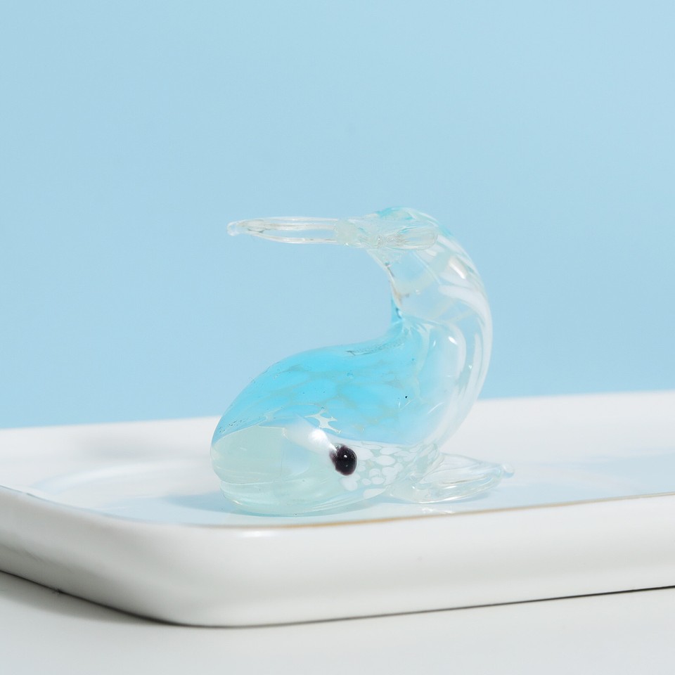 2Pcs Light Blue Crystal Whales Figurines Collectible Glass Sea Animal ...